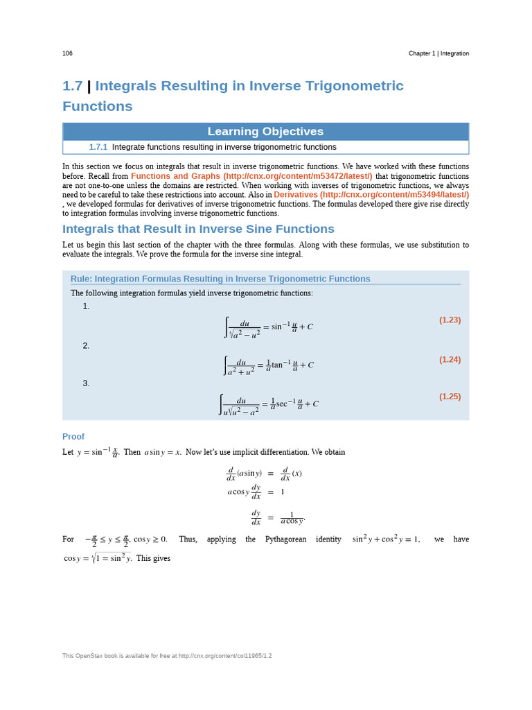 Inverse Trigonometric Integrals Guide | PDF | Trigonometric Functions ...