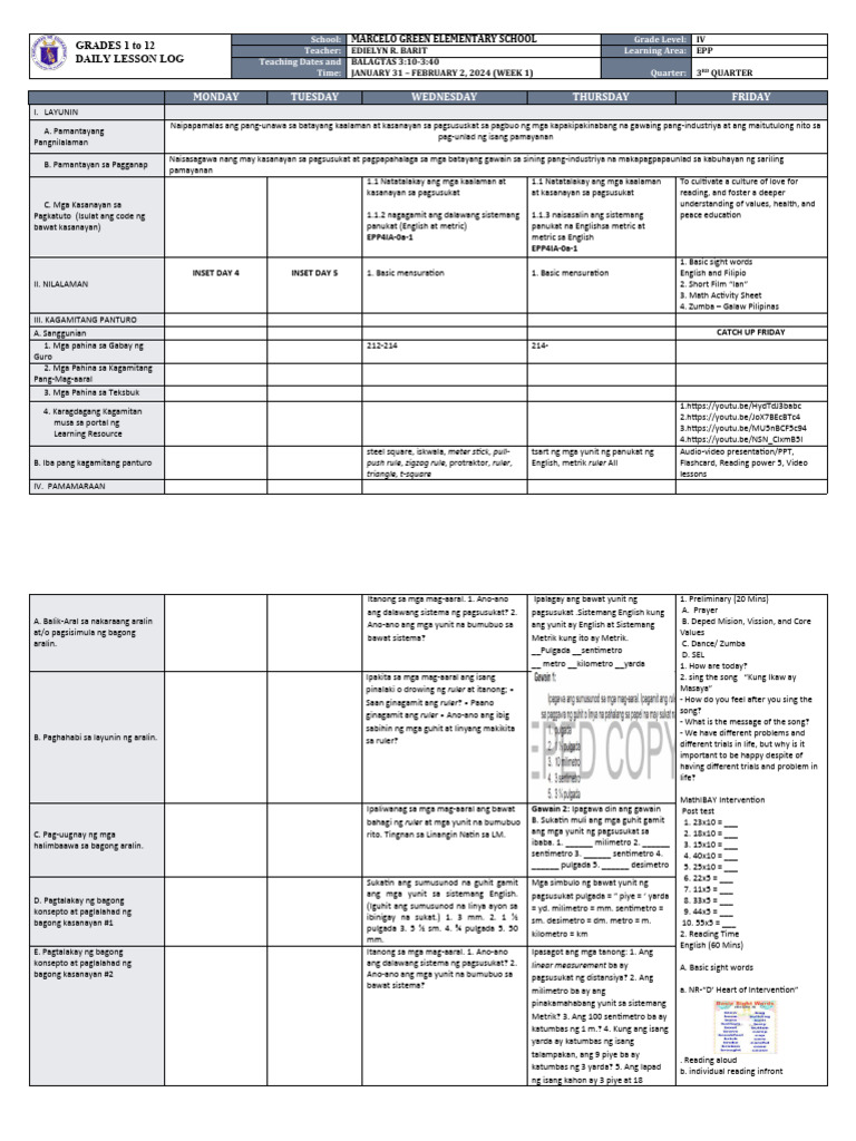 DLL - Epp 4 - Q3 - W1 | PDF