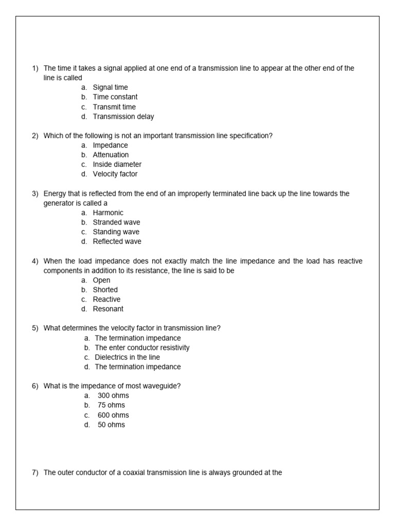 Transmission Line MCQ | PDF | Transmission Line | Electrical Impedance