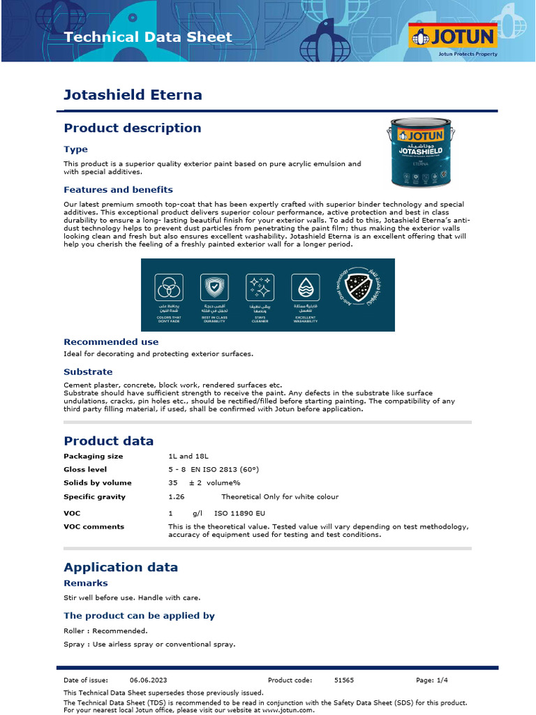 Jotashield Eterna TDS | PDF | Paint | Acrylic Paint