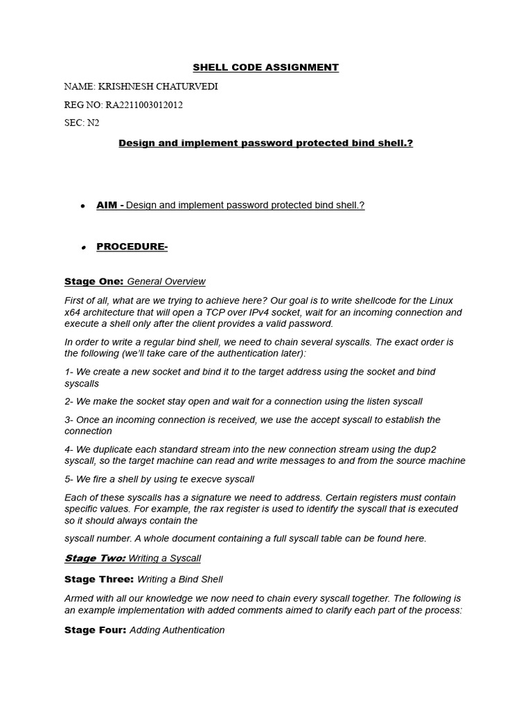 Shell Code Assignment | PDF | Port (Computer Networking) | Computer Engineering