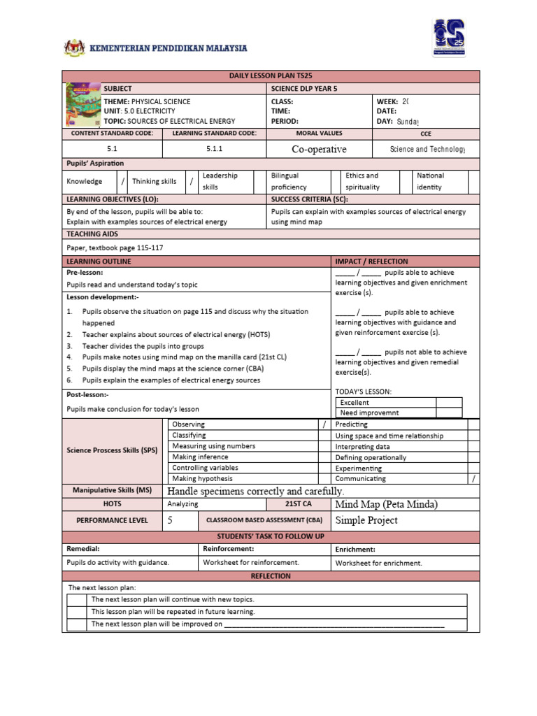SC DLP Y5 TS25 (Unit 5) | PDF | Lesson Plan | Experiment