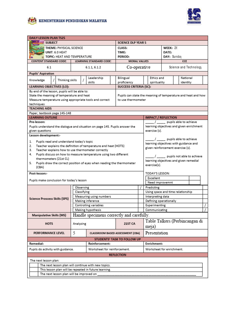 SC DLP Y5 TS25 (Unit 6) | Download Free PDF | Lesson Plan | Experiment