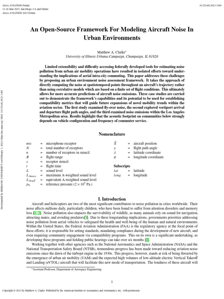 Clarke 2023 An Open Source Framework For Modeling Aircraft Noise in Urban Environments | PDF ...