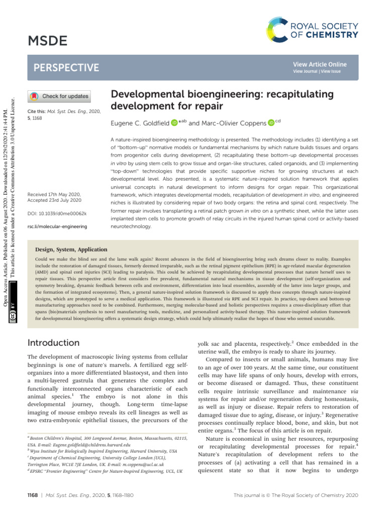 Developmental bioengineering recapitulating | PDF | Stem Cell | Cellular Differentiation