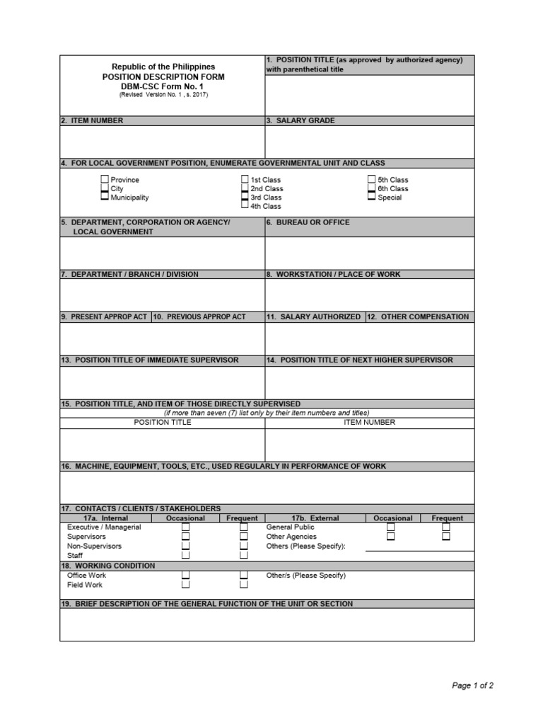 DBM-CSC Form No. 1 Position Description Forms | PDF | Labor | Business