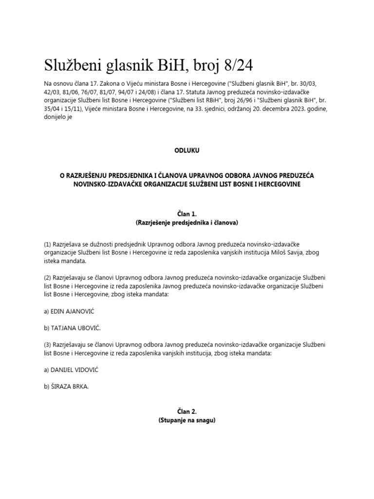 Odluka o Razrjesenju | PDF