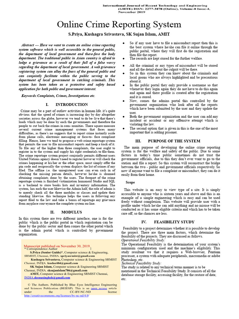 Online Crime Reporting System: S.Priya, Kushagra Srivastava, SK Sujan ...