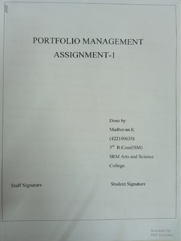 Portfolio Management Assignment 1 | PDF