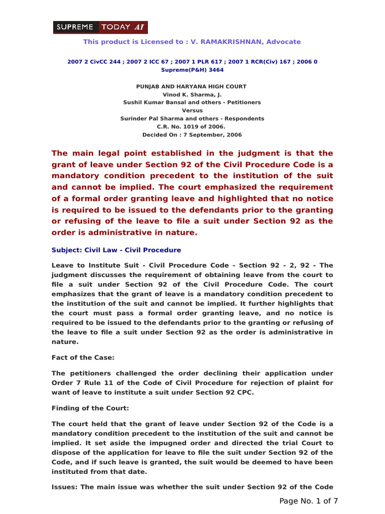 Sushil Kumar Bansal VS Surinder Pal Sharma | PDF | Lawsuit | Judgment (Law)