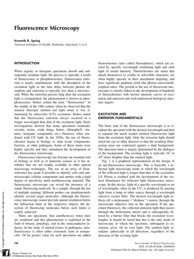 Spring Fluorescence Micros | PDF | Fluorescence Microscope | Microscopy