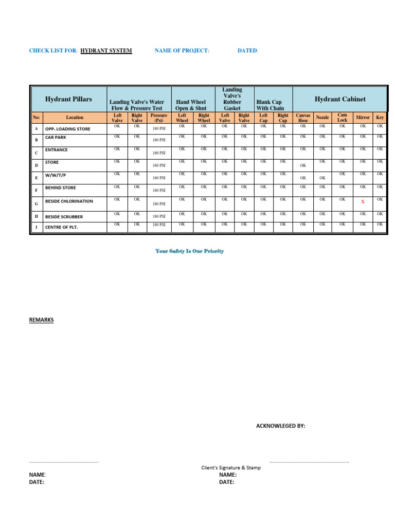 Hydrant System Checklist - 1 | PDF | Gas Technologies | Hydraulics