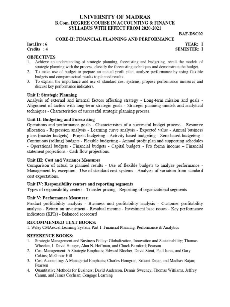 Commerce Accounting Finance Bcom Syllabus | PDF | Marketing | Strategic Planning