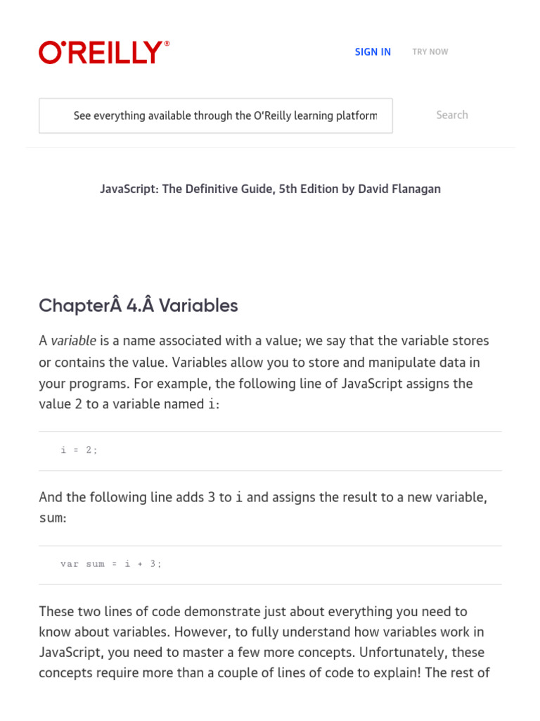 Variables - JavaScript - The Definitive Guide, 5th Edition (Book) | PDF ...