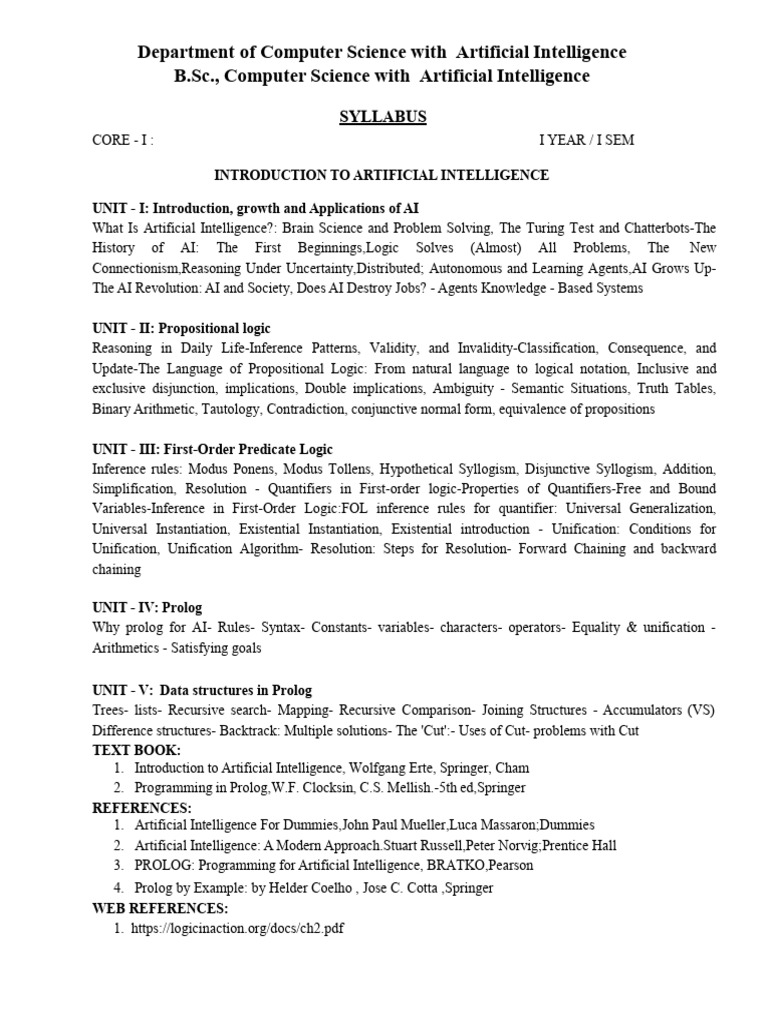 Ai Syllabus | PDF | Logic | First Order Logic