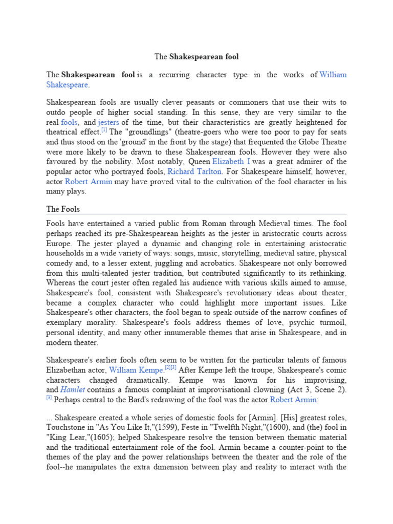 Shakespeare's Fools: Wit and Wisdom | PDF | Entertainment | Performing Arts