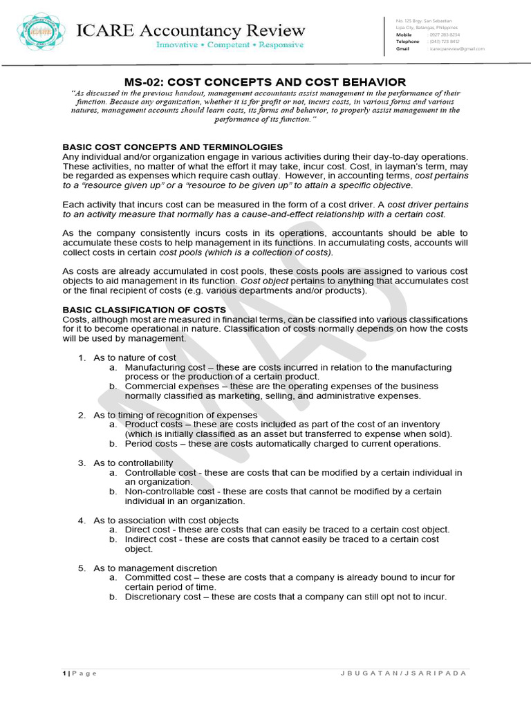 Cost Concepts & Behavior Guide | PDF | Regression Analysis | Least Squares
