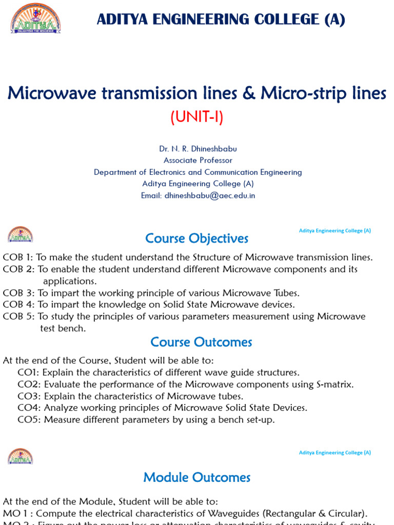 MWE Unit I TransmissionLines Final | PDF | Microwave | Transmission Line