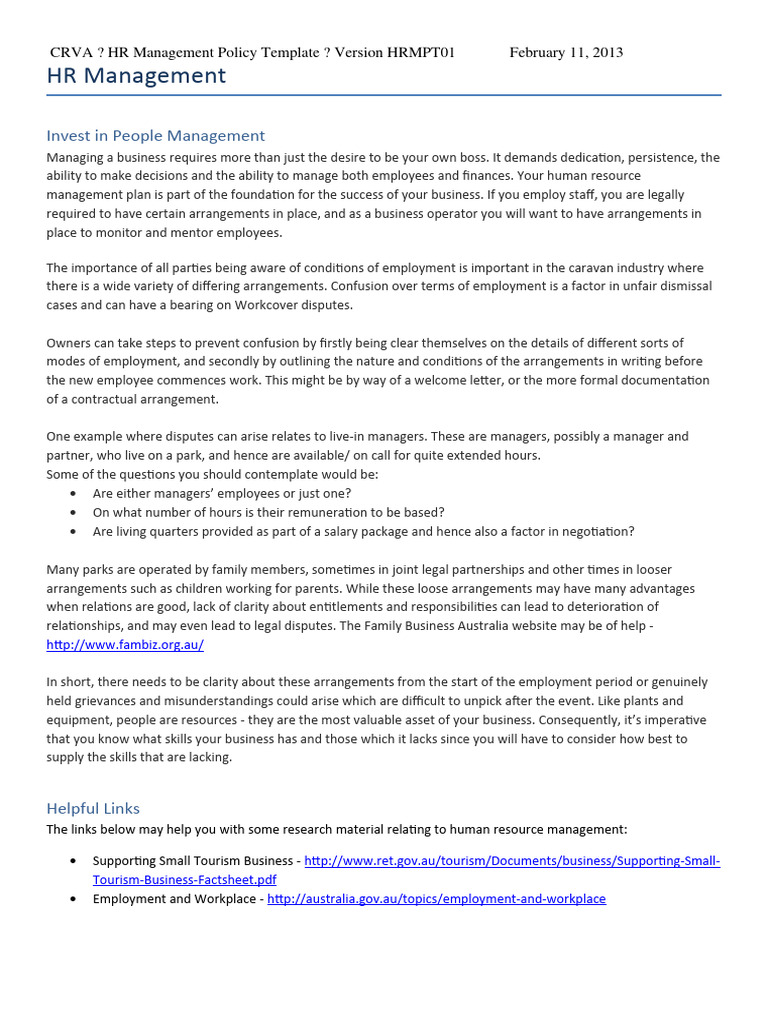 HR Management Policy Template Guide | PDF | Human Resources | Human ...