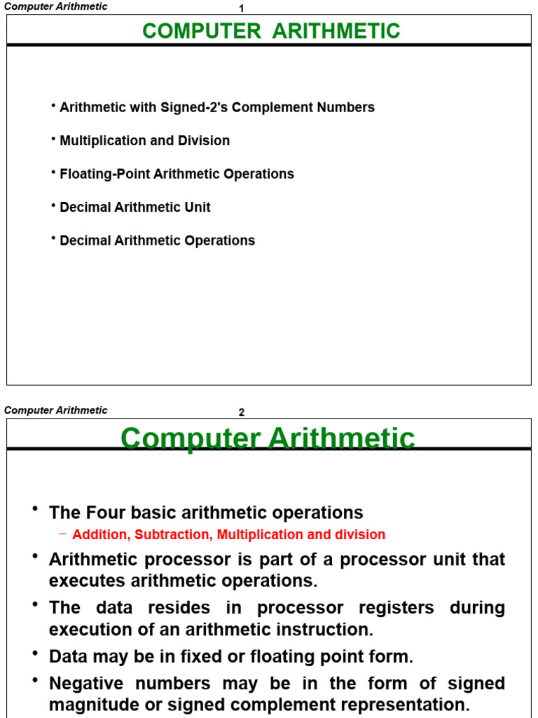 Computer Arithmatic1 | PDF | Subtraction | Arithmetic