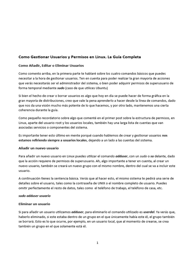 Como Gestionar Usuarios y Permisos en Linux | PDF | Archivo de ... Como Gestionar Usuarios y Permisos en Linux | PDF | Archivo de ...