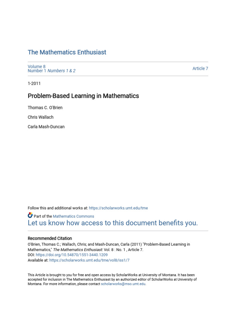 Problem-Based Learning in Mathematics | PDF | Mathematics | Teachers