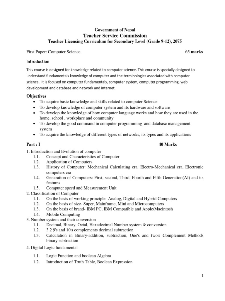 Nepal Secondary Level Computer Science Curriculum | PDF | Databases | Computer Network