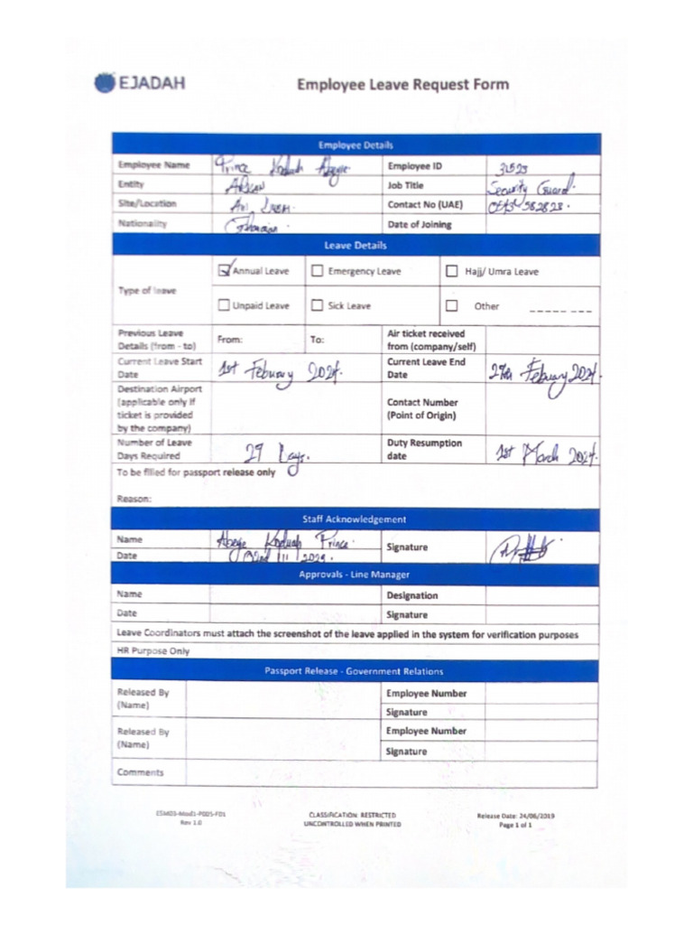 Employee Leave Request Form | PDF