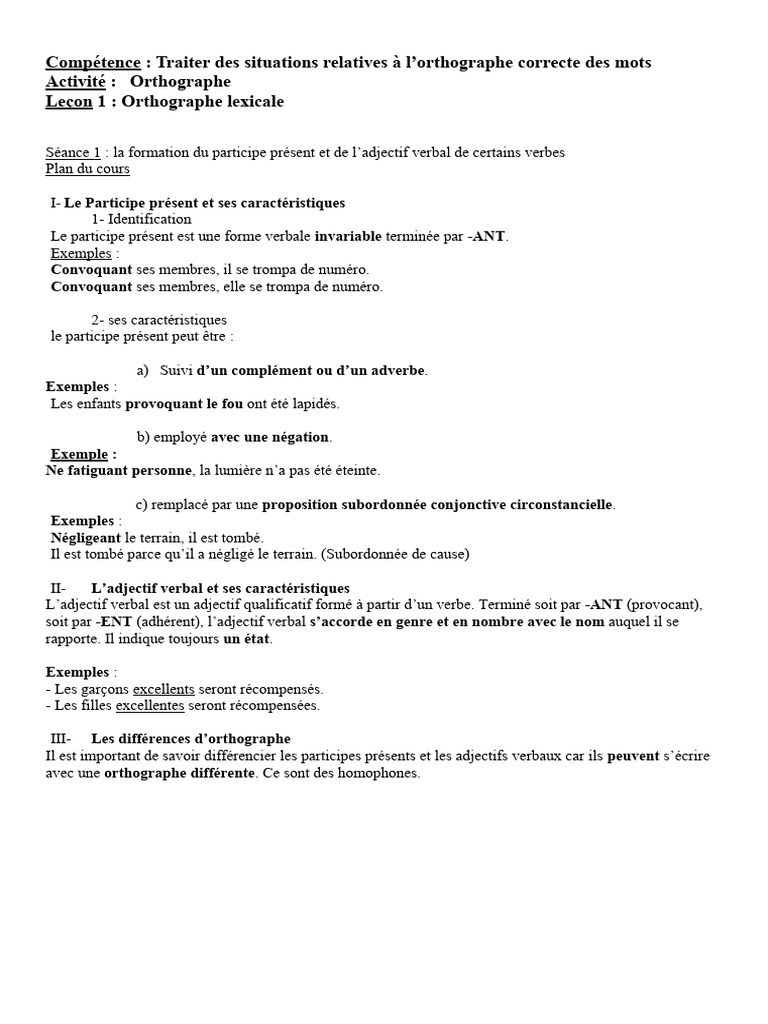 Participe Présent et Adjectif Verbal | PDF | Clause | Verbe