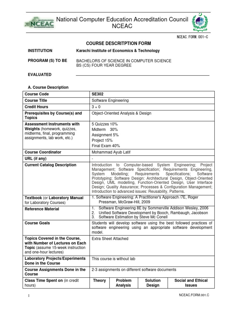 National Computer Education Accreditation Council Nceac: Course Descritption Form | PDF ...