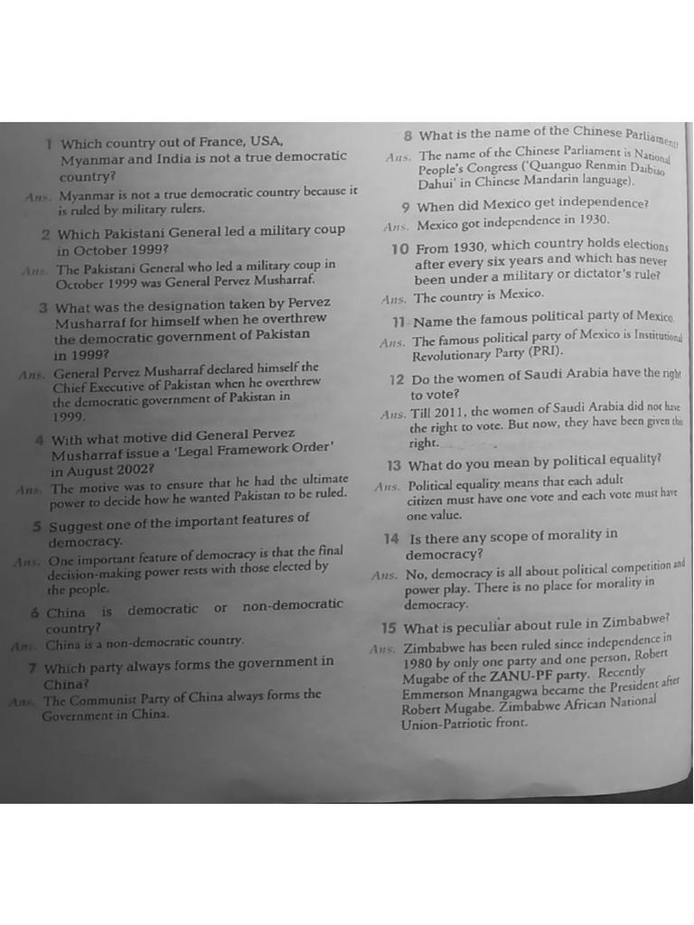 1 Mark Questions of Civics & Economics | PDF