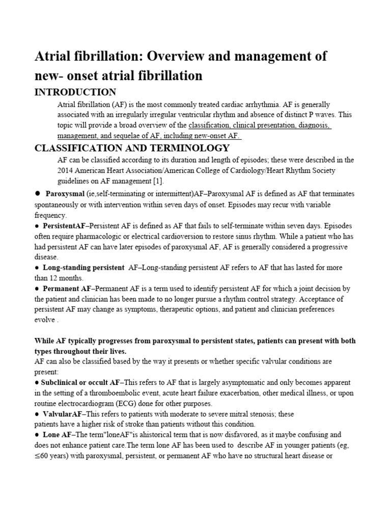 Atrial Fibrillation - Overview and Management of New - Onset Atrial ...