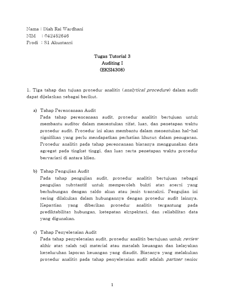 Tugas 3-Auditing I | PDF | Pengelolaan Keuangan & Uang