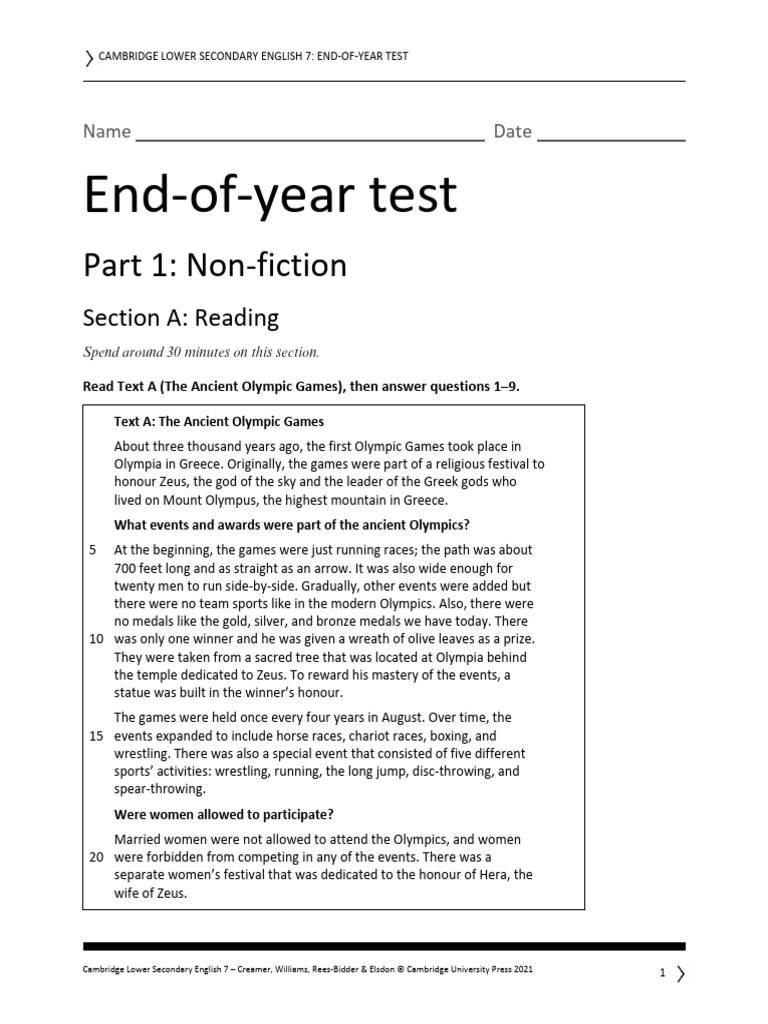 LS_English_7_end_of_year_test | PDF | Olympic Games