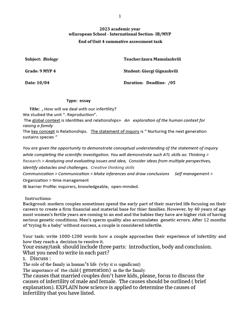 Biology Criterion D Reproduction and Development MYP 4 1 | PDF ...