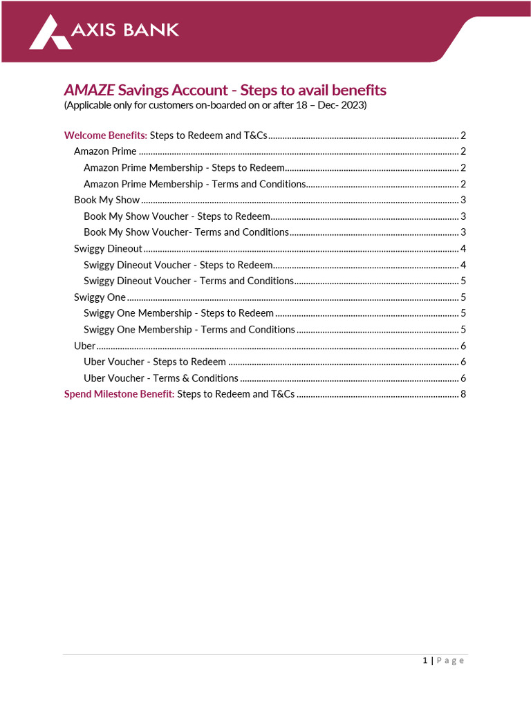 Axis Bank Amaze Account Benefits Guide | PDF | Coupon | Voucher