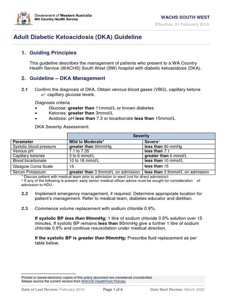 Adult Diabetic Ketoacidosis DKA Guideline South West | PDF ...