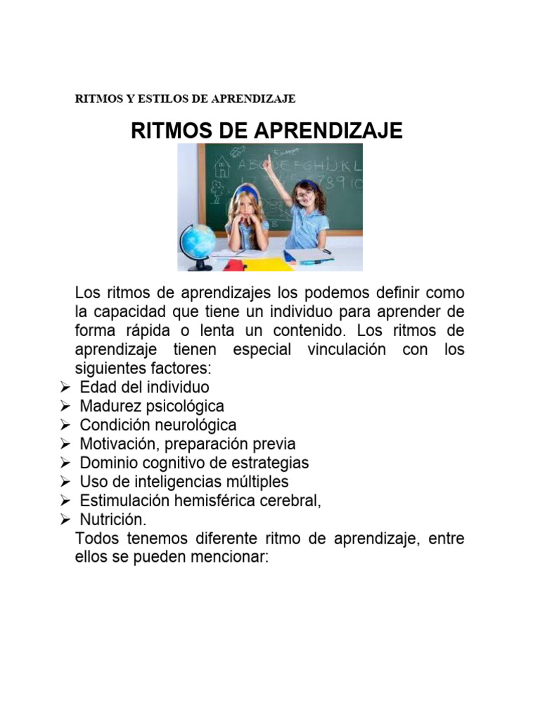 Ritmos y Estilos de Aprendizaje | PDF | Aprendizaje | Aprendiendo estilos