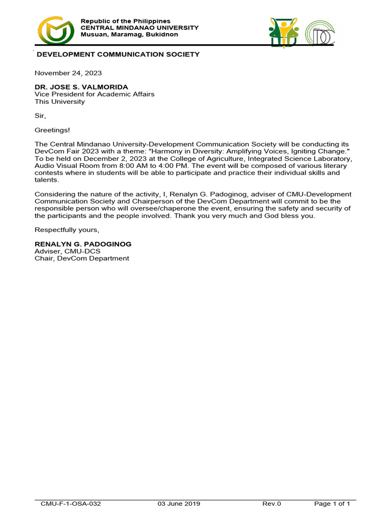 Chaperone Letter | PDF