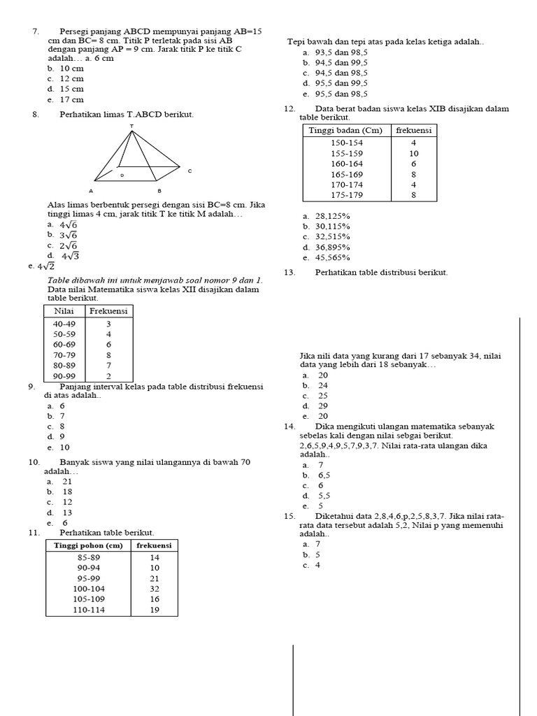MATEMATIKA Wajib XII 2023 Contoh Soal | PDF