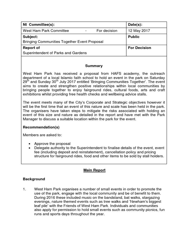 Community Event Committee Proposal | PDF | Parks