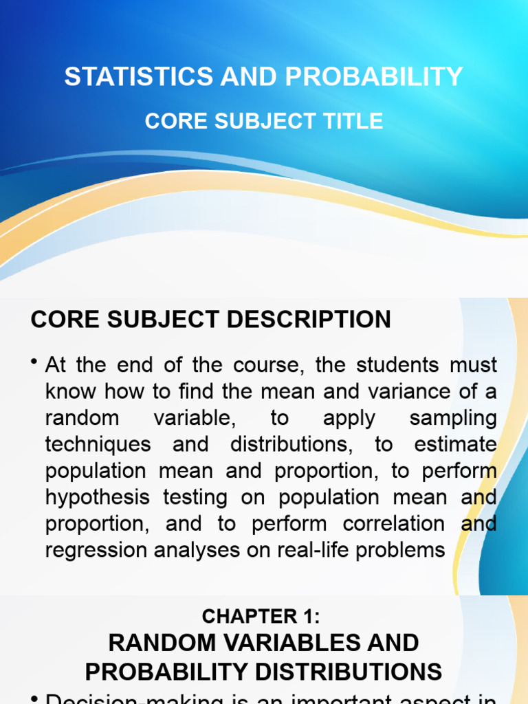 Statistics and Probability | PDF | Probability Distribution | Random Variable