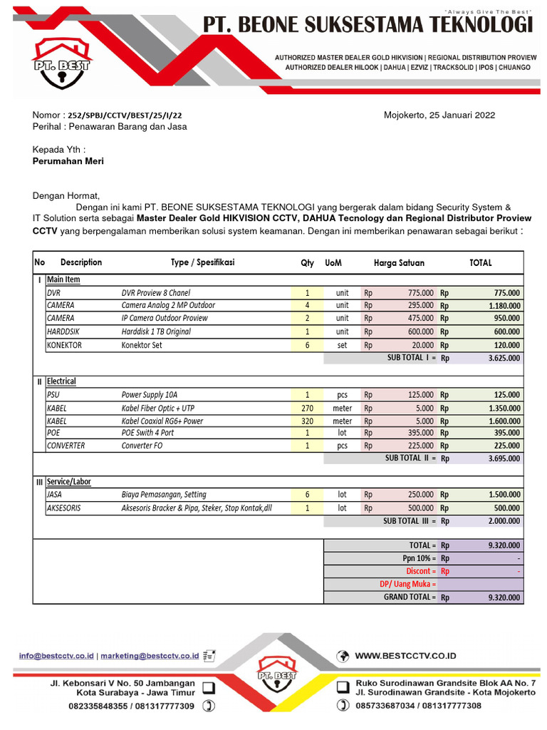 PENAWARAN CCTV Perumahan Meri 2 2022 | PDF