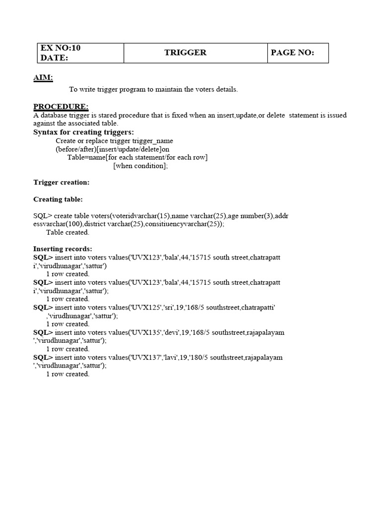 Ex 10 Trigger Pdf Data Management Software Software 