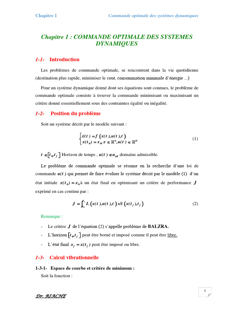 Chapitre 1 | PDF | Optimisation mathématique | Calcul des variations