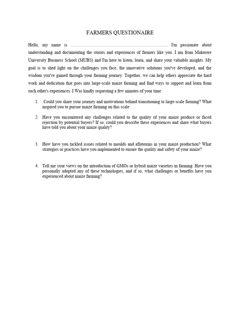 Phase Three Farmers Interview Guide | PDF | Agriculture | Maize