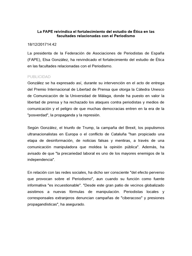 La FAPE Reivindica El Fortalecimiento Del Estudio de Ética en Las Facultades Relacionadas Con El ...