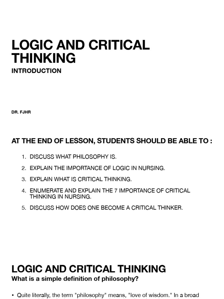 Lesson 1 Logic and Critical Thinking | PDF | Critical Thinking | Theory