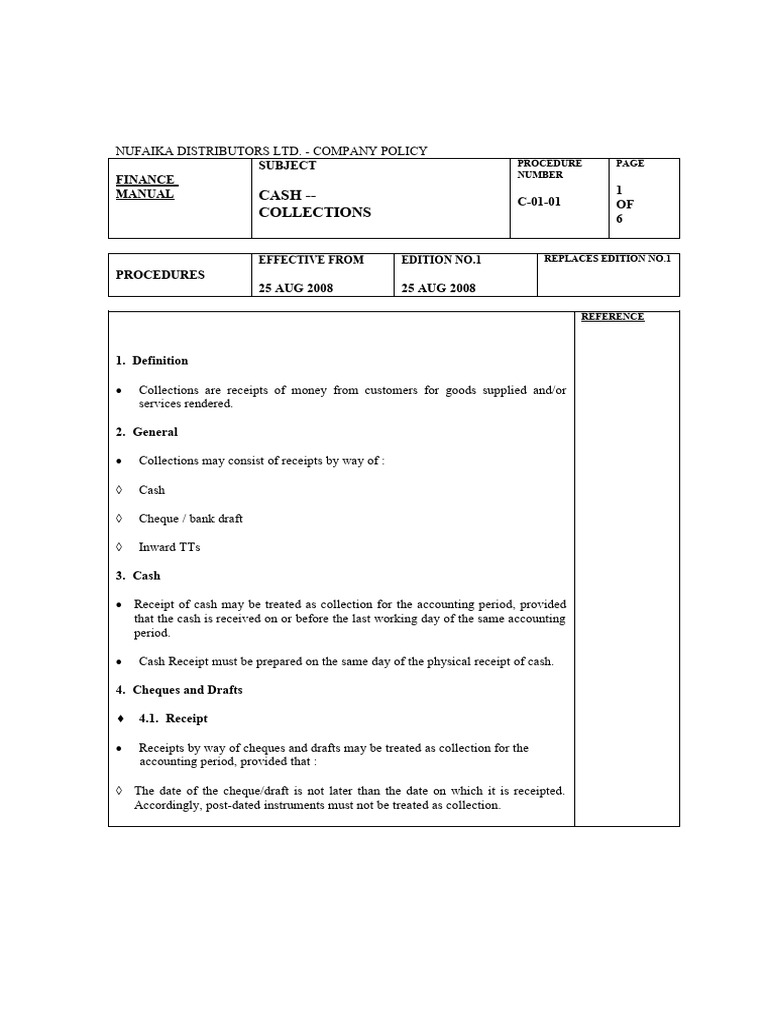 NDL Company Policy - Cash Collection, Disbursement & Banking | PDF ...