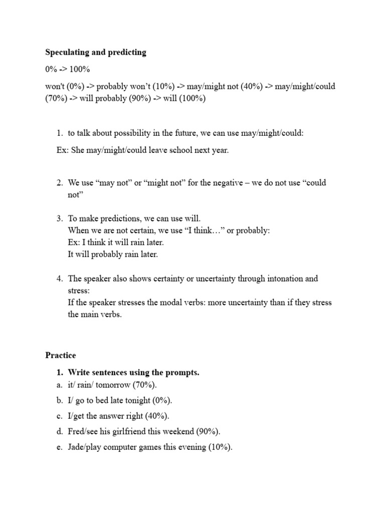Speculating and Predicting Exercises | PDF | Languages | Foreign ...